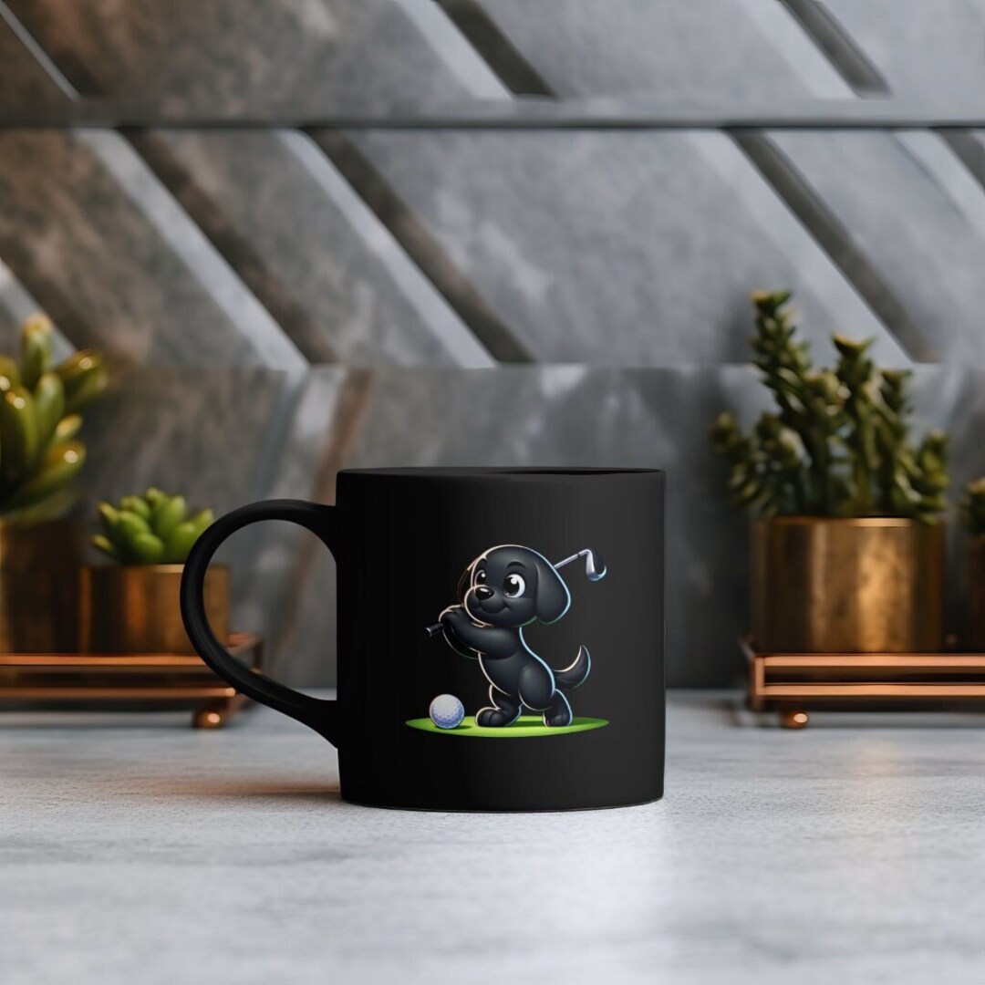 Black Lab Playing Golf Black Coffee Mug, Black Lab Gift, Golf Lover ...