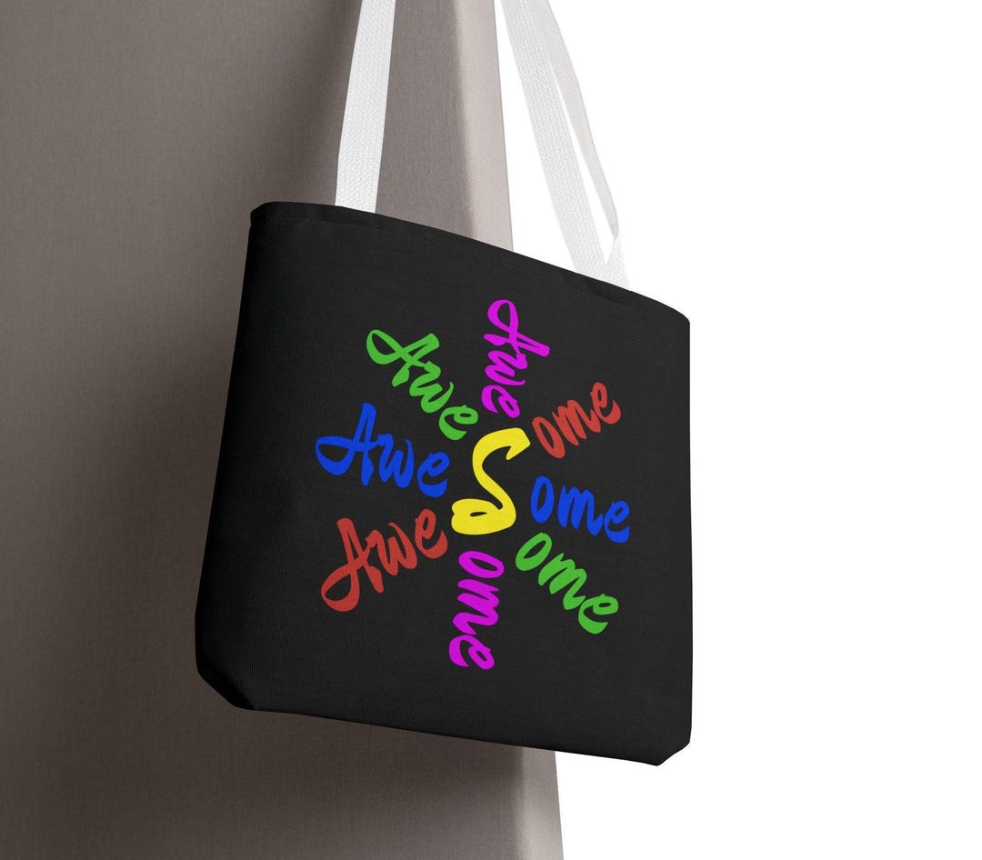 Awesome Word Tote Bag - Stylish Reusable Shopping Bag, Hip Text Design ...