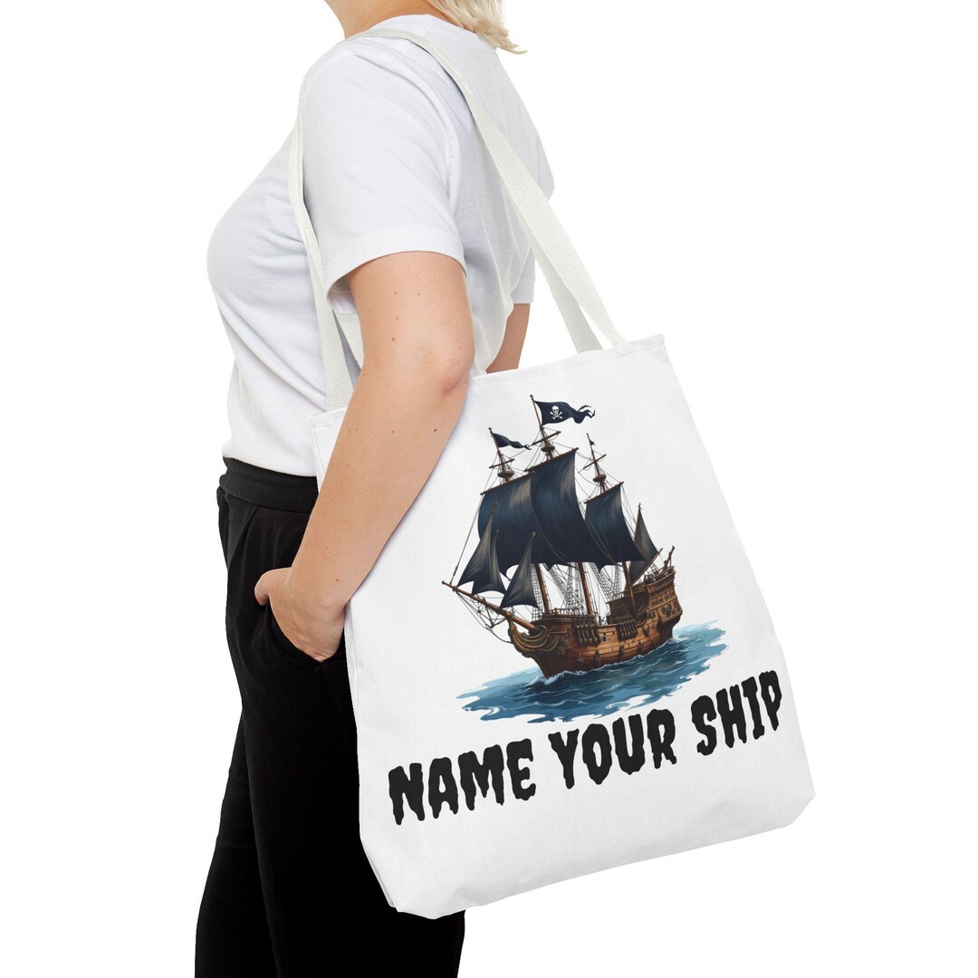 Personalized Pirate Ship Tote Bag, Custom Nautical Canvas Beach Tote ...