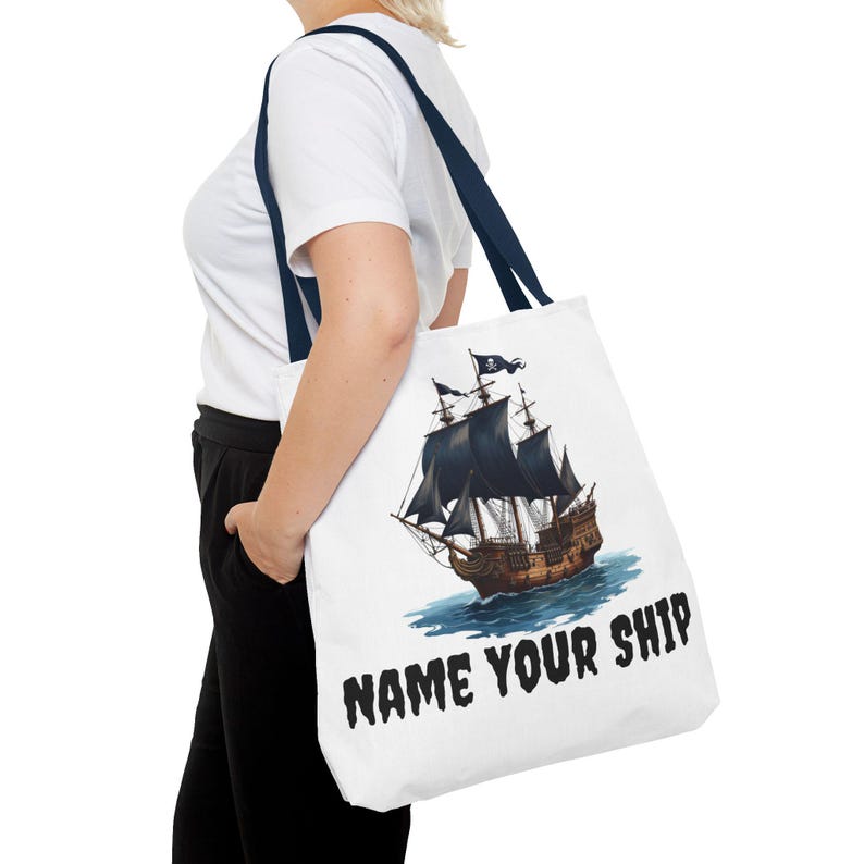 Personalized Pirate Ship Tote Bag, Custom Nautical Canvas Beach Tote ...