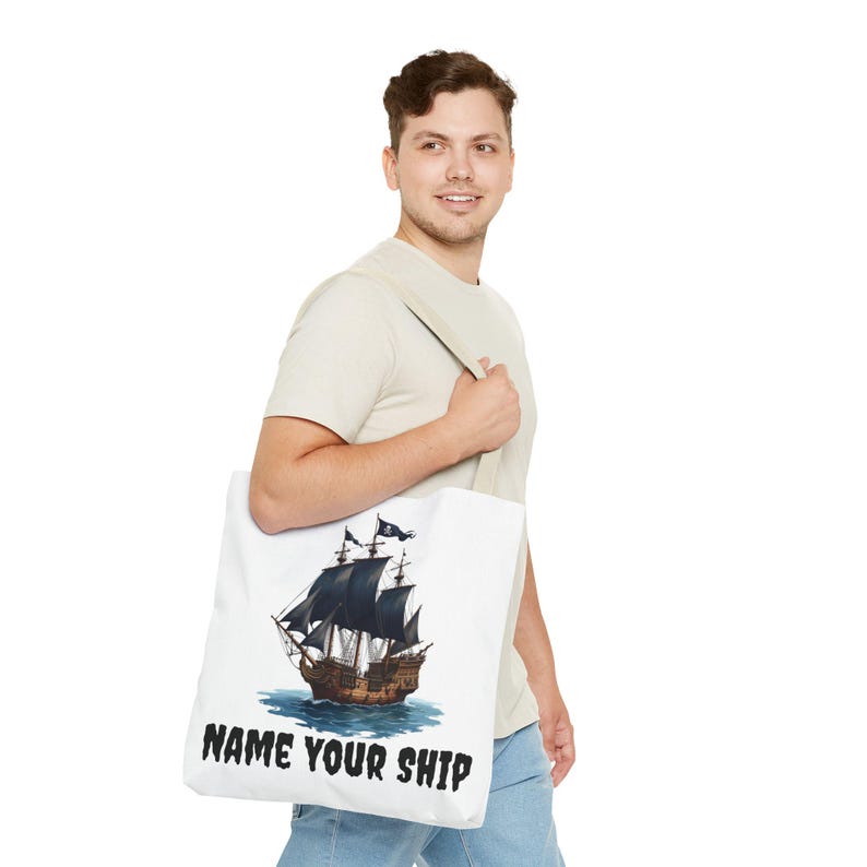 Personalized Pirate Ship Tote Bag, Custom Nautical Canvas Beach Tote ...