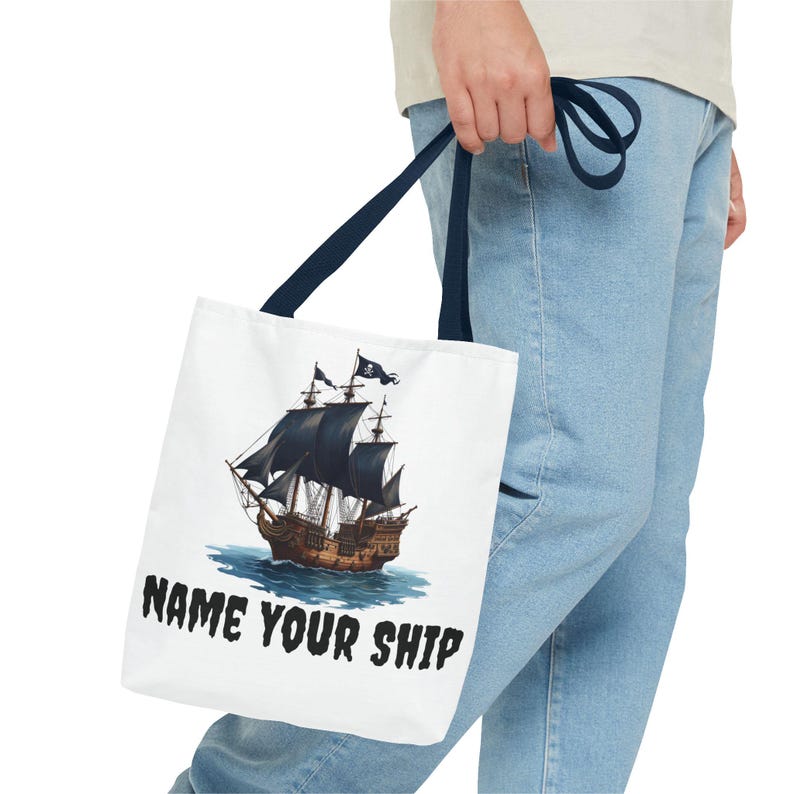 Personalized Pirate Ship Tote Bag, Custom Nautical Canvas Beach Tote ...