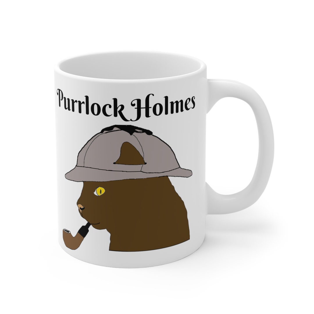 Sherlock Holmes Cat Detective Pun Coffee Mug, Holmes Cat Lover Cartoon ...