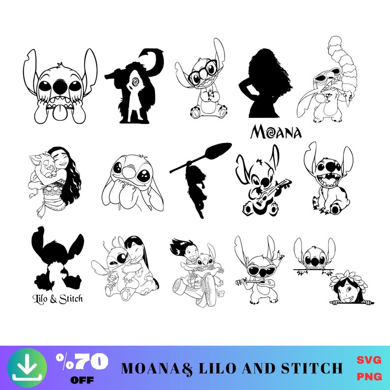 Moana With Lilo and Stitch Svg Bundle, Stitch Painting Svg Cut Files ...