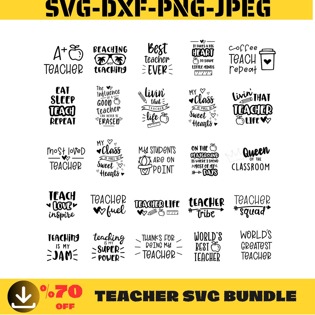 Teacher Svg Bundle, Teacher Quotes Svg Cut Files for Cricut, Digital ...