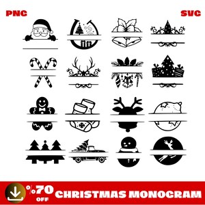 Christmas Monogram Svg Bundle, Christmas Split Monogram Svg, Christmas ...
