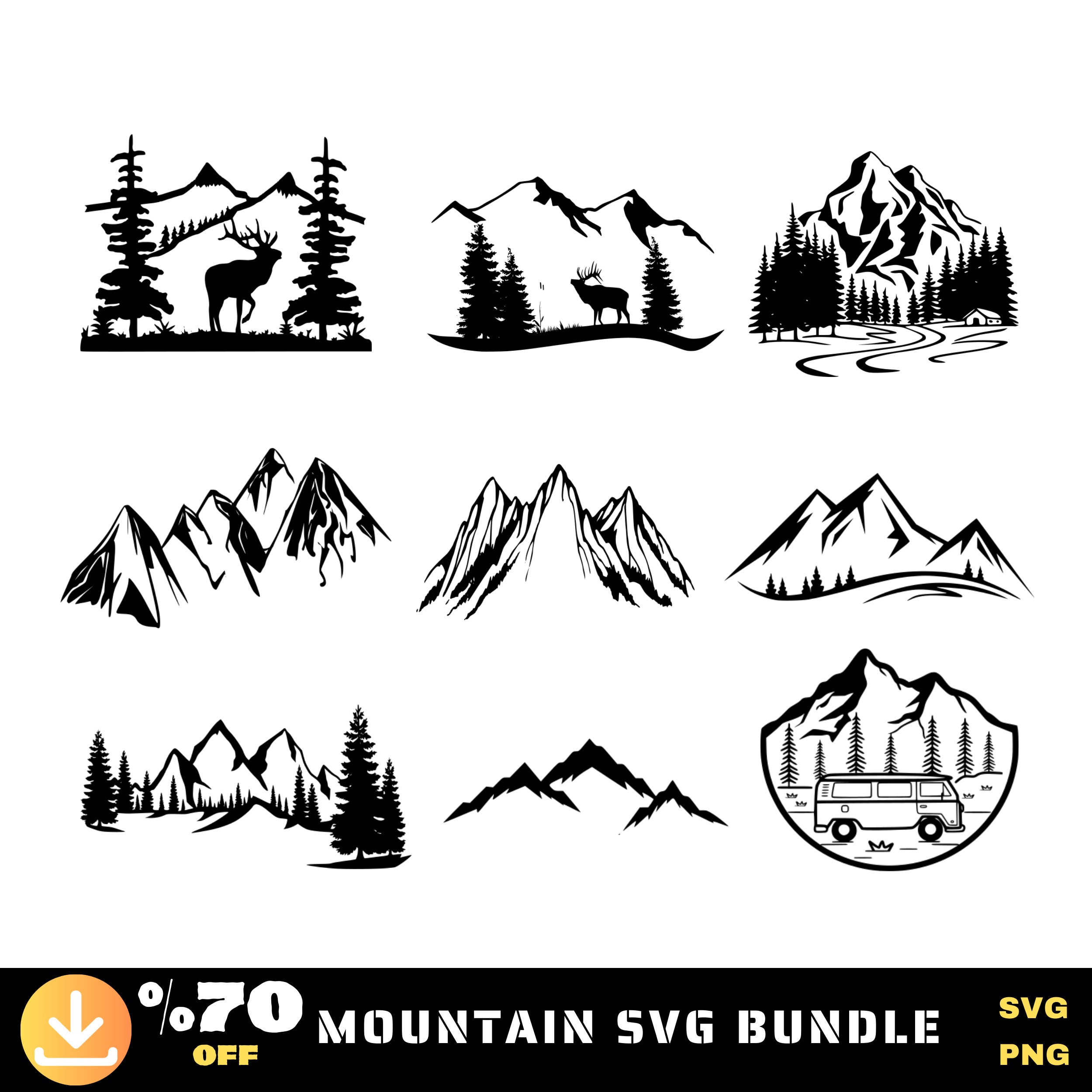 Mountain SVG Bundle Cut Files for Cricut, Geometric Forest and Mountain ...