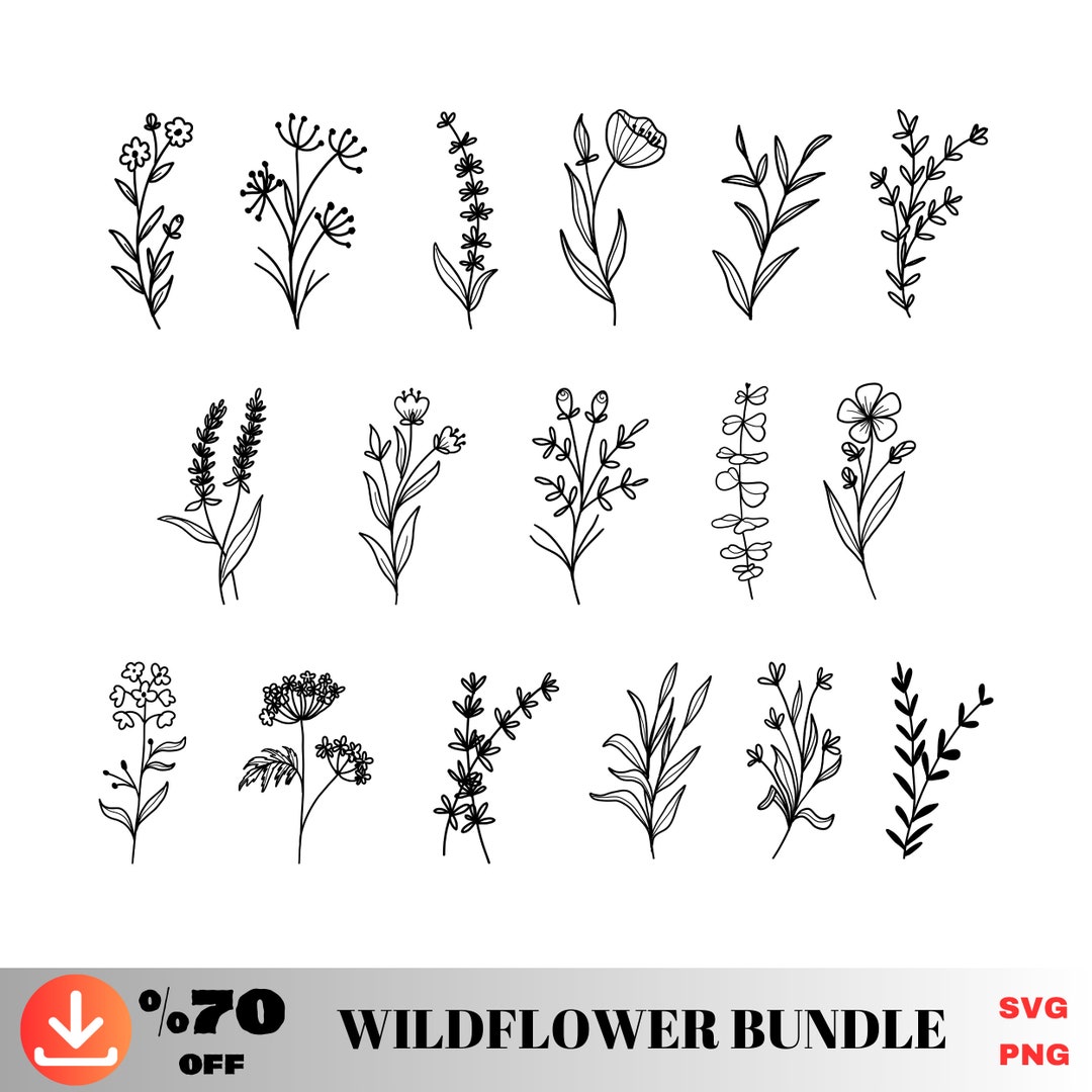 Wildflower Svg Bundle, Botanical Leaves Svg Cut Files for Cricut ...