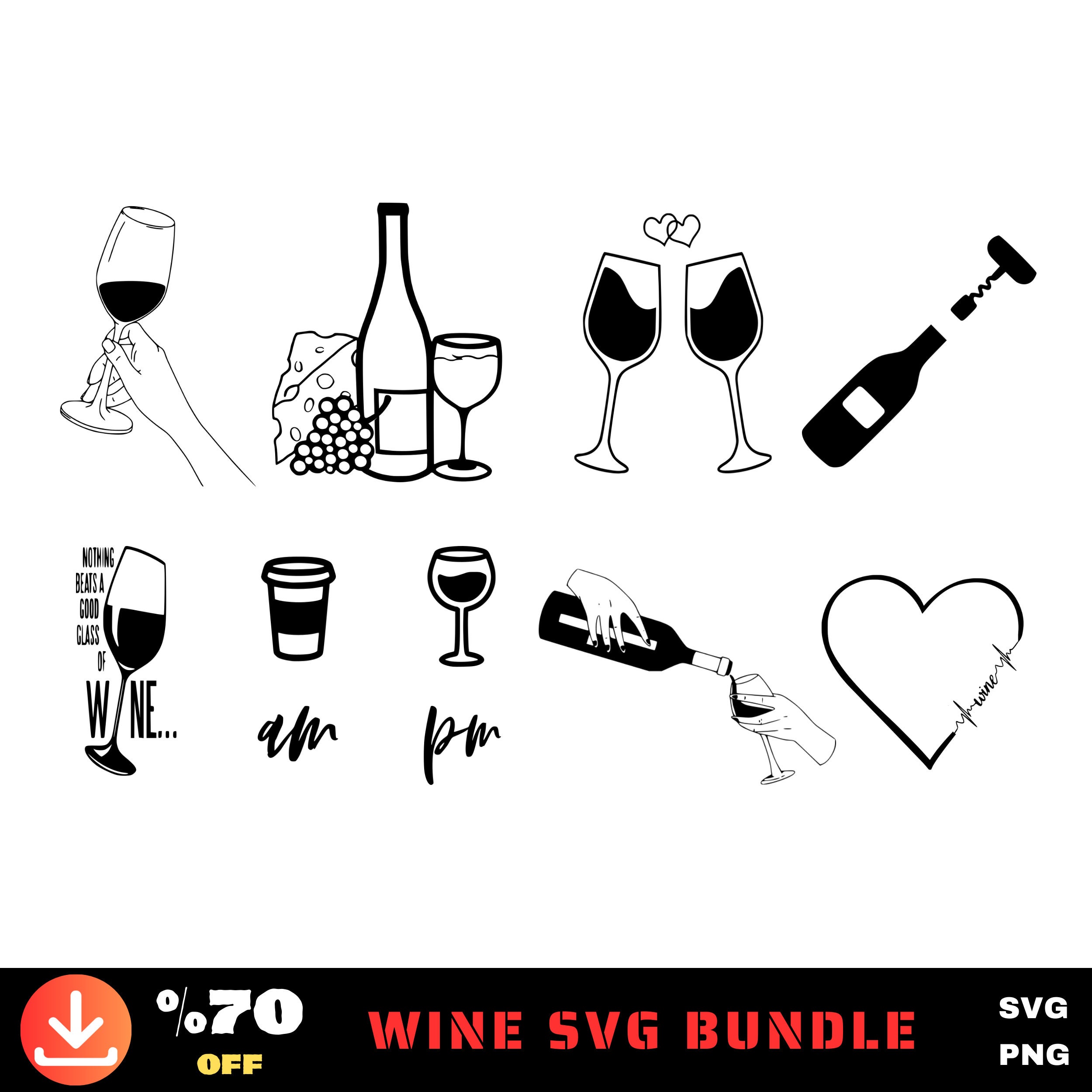 Wine Svg Bundle, Wine Glasses Svg, Wine Bottle Svg Cut Files for Cricut ...
