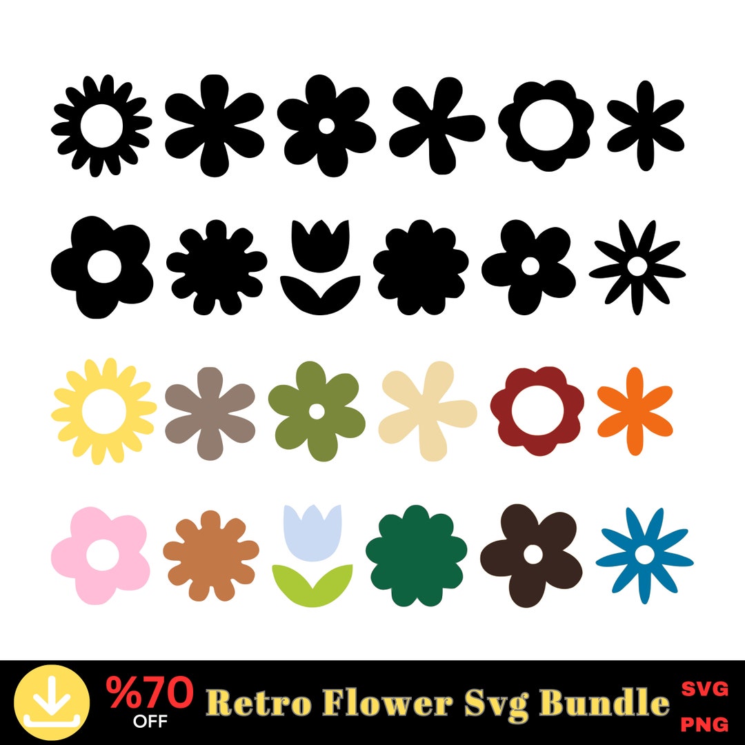 Retro Flowers Shapes Svg Bundle, Daisy Svg Cut Files for Cricut ...