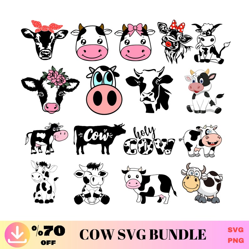 Cow Svg Bundle,flower Cow Svg,cow Head Svg,cow Faces Svg Cut Files ...