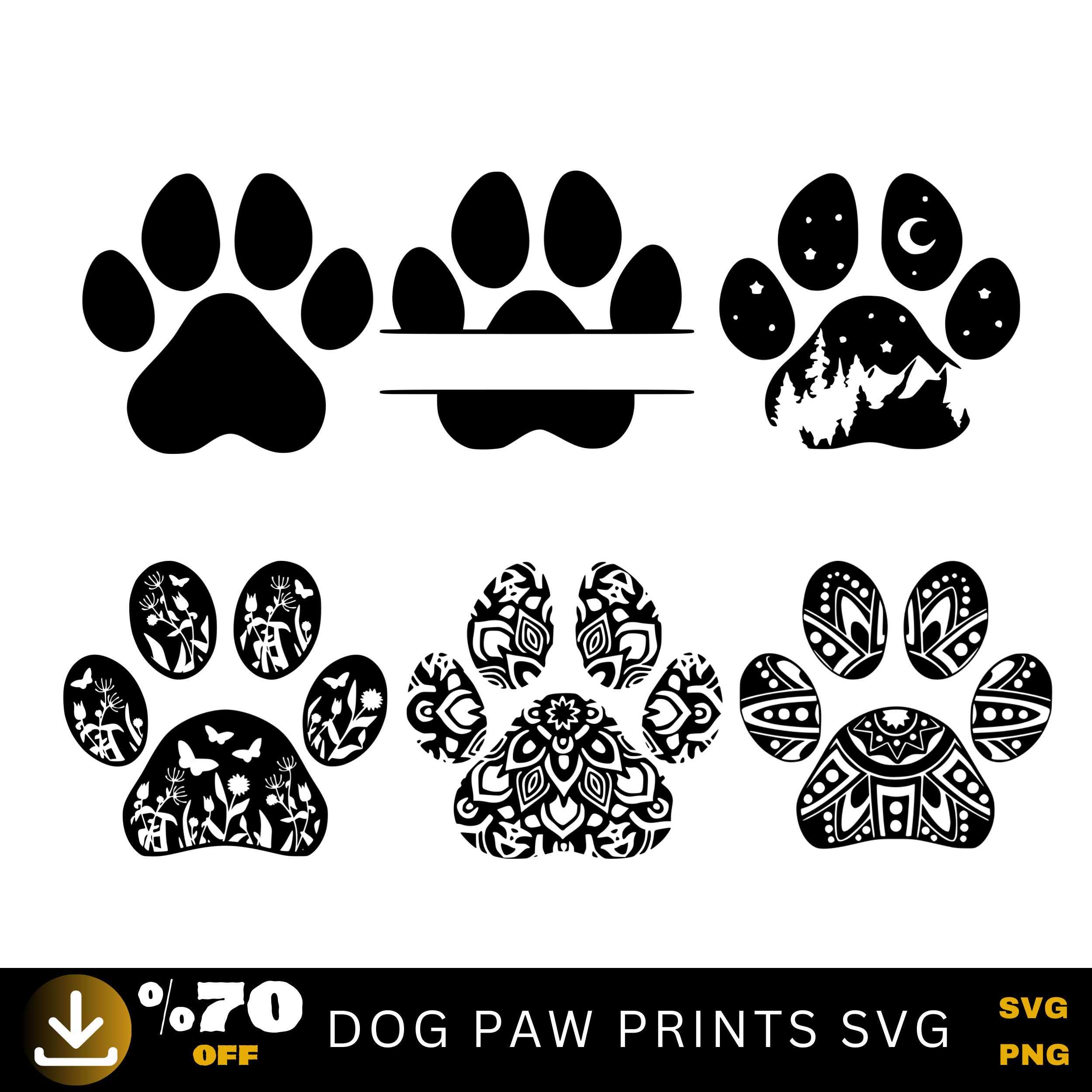 Dog Paw Prints SVG Bundle,dog Mom and Paw Prints SVG, Mandala Dog Paw ...
