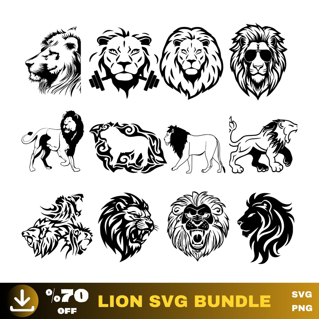 Lion Svg Bundle, Lion Roaring Face Silhouette Svg,lion With Glasses Svg ...