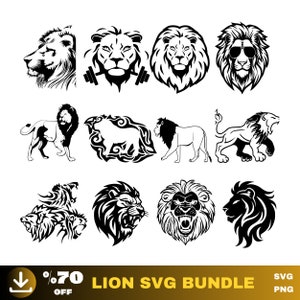 Lion Svg Bundle, Lion Roaring Face Silhouette Svg,lion With Glasses Svg ...