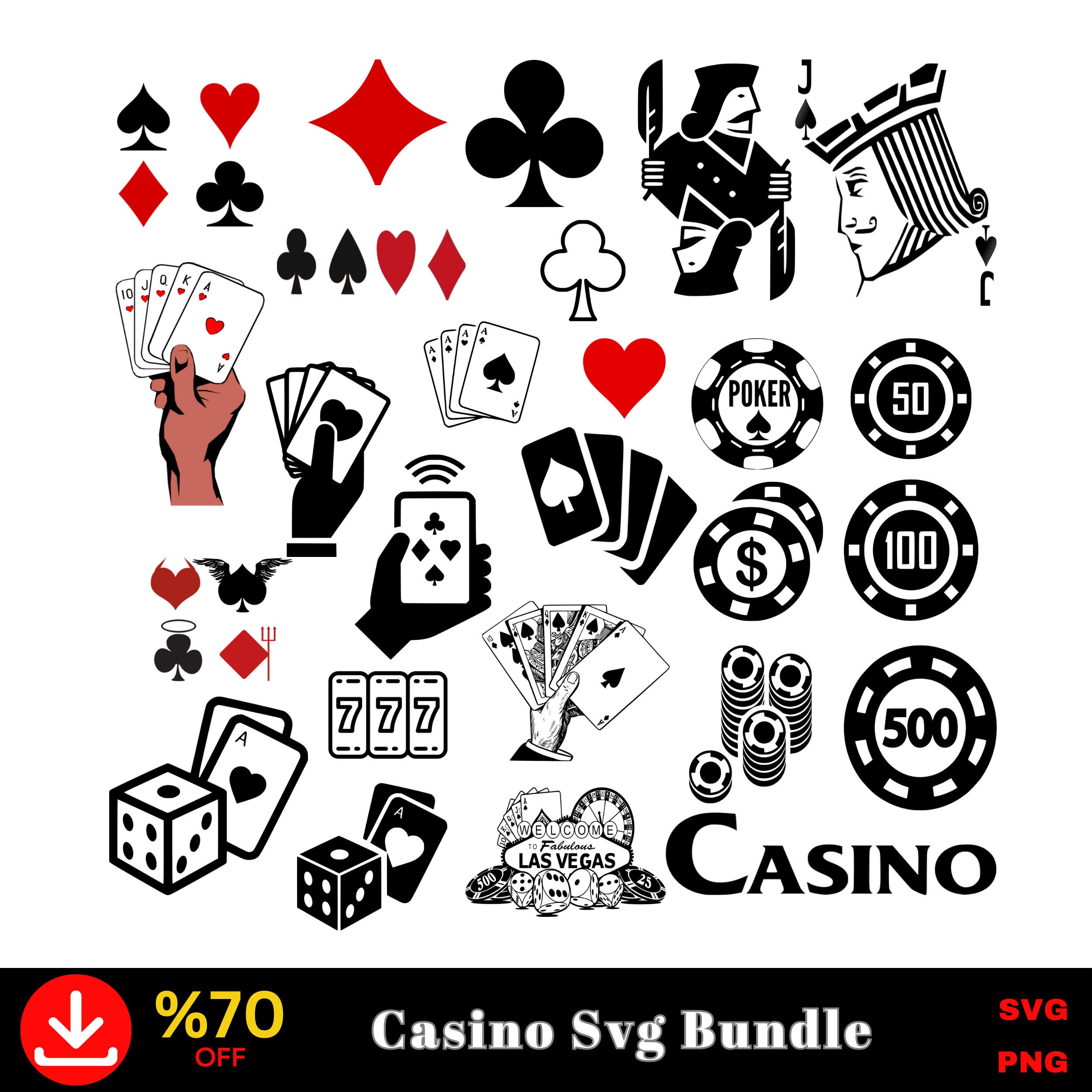 Casino Svg Bundle, Playing Cards Svg,dice and Royal Flush Spade SVG ...