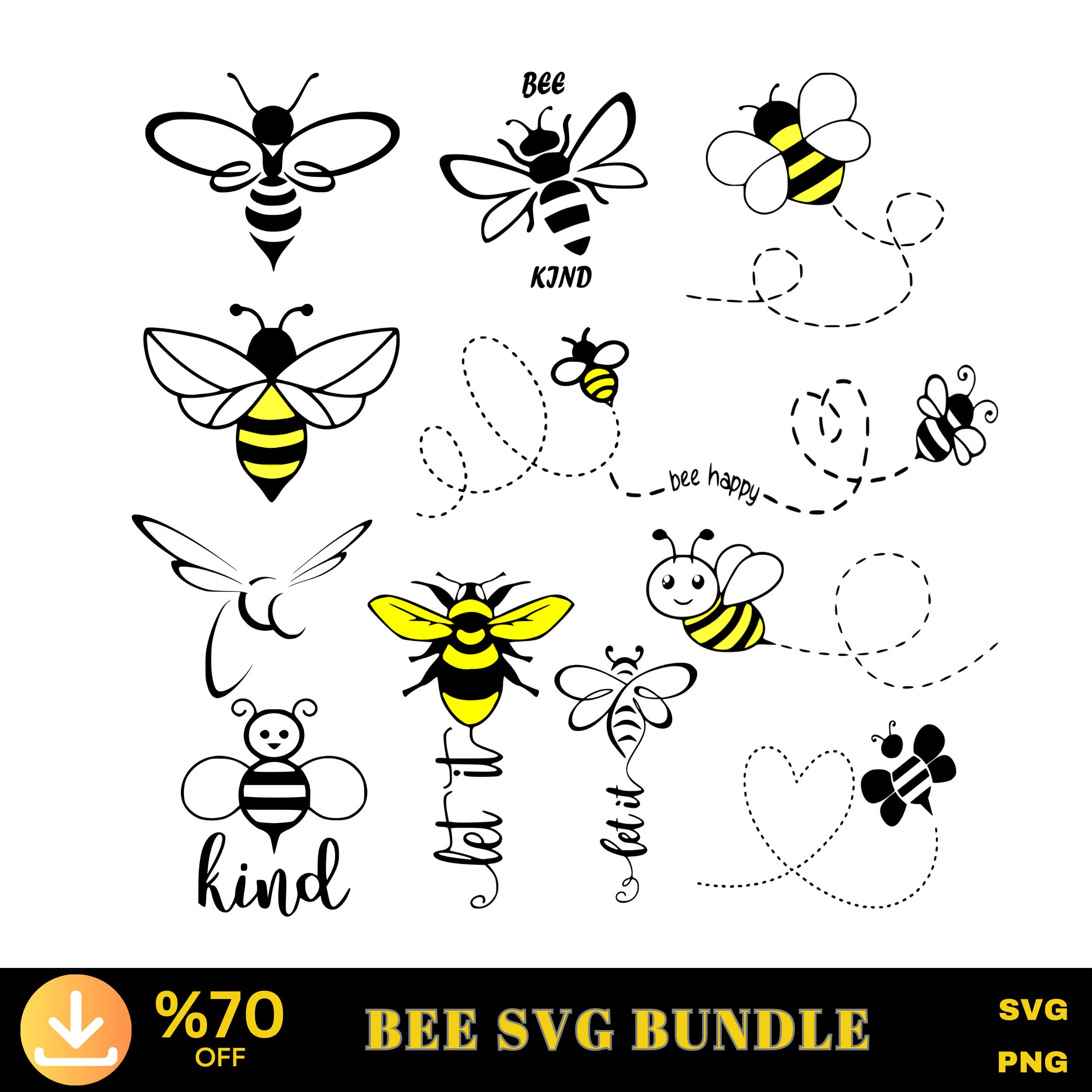 Bee Svg Bundle, Bee Kind Svg, Bee Happy Svg, Let It Bee Svg Cut Files ...