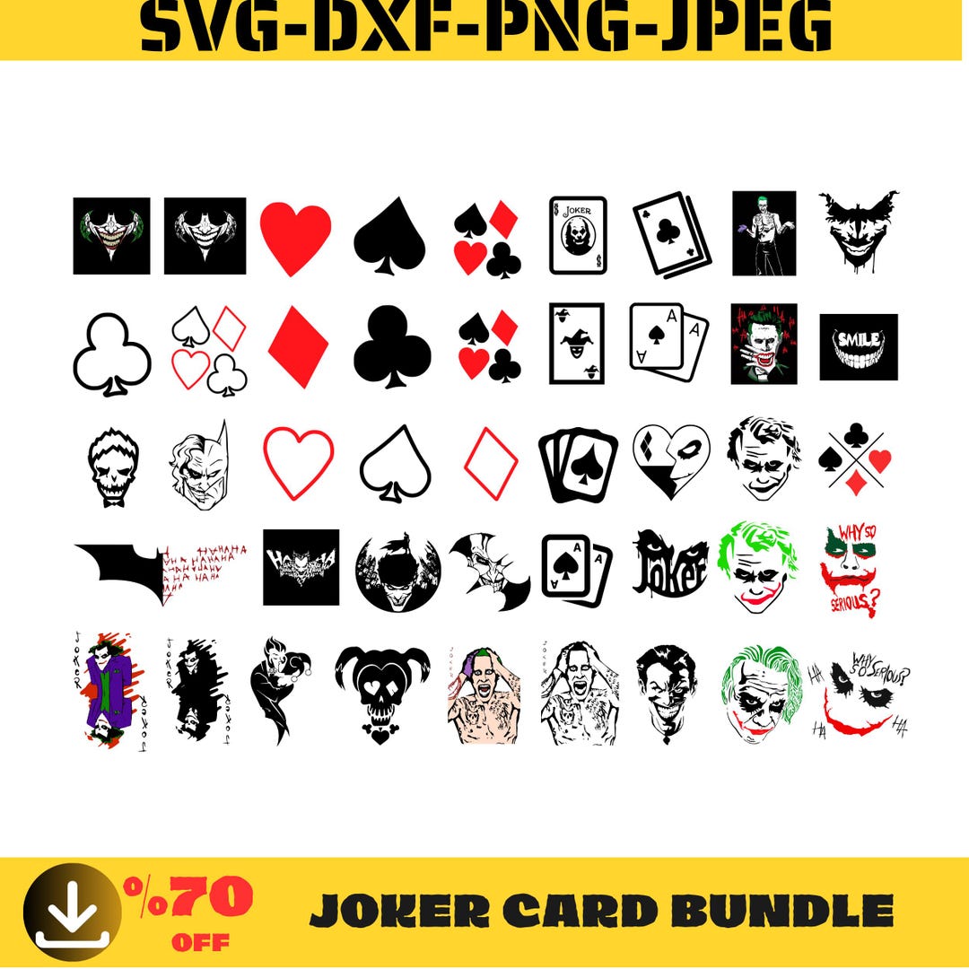 Joker Card Svg Bundle, Joker Faces Svg Cut Files for Cricut, Digital ...