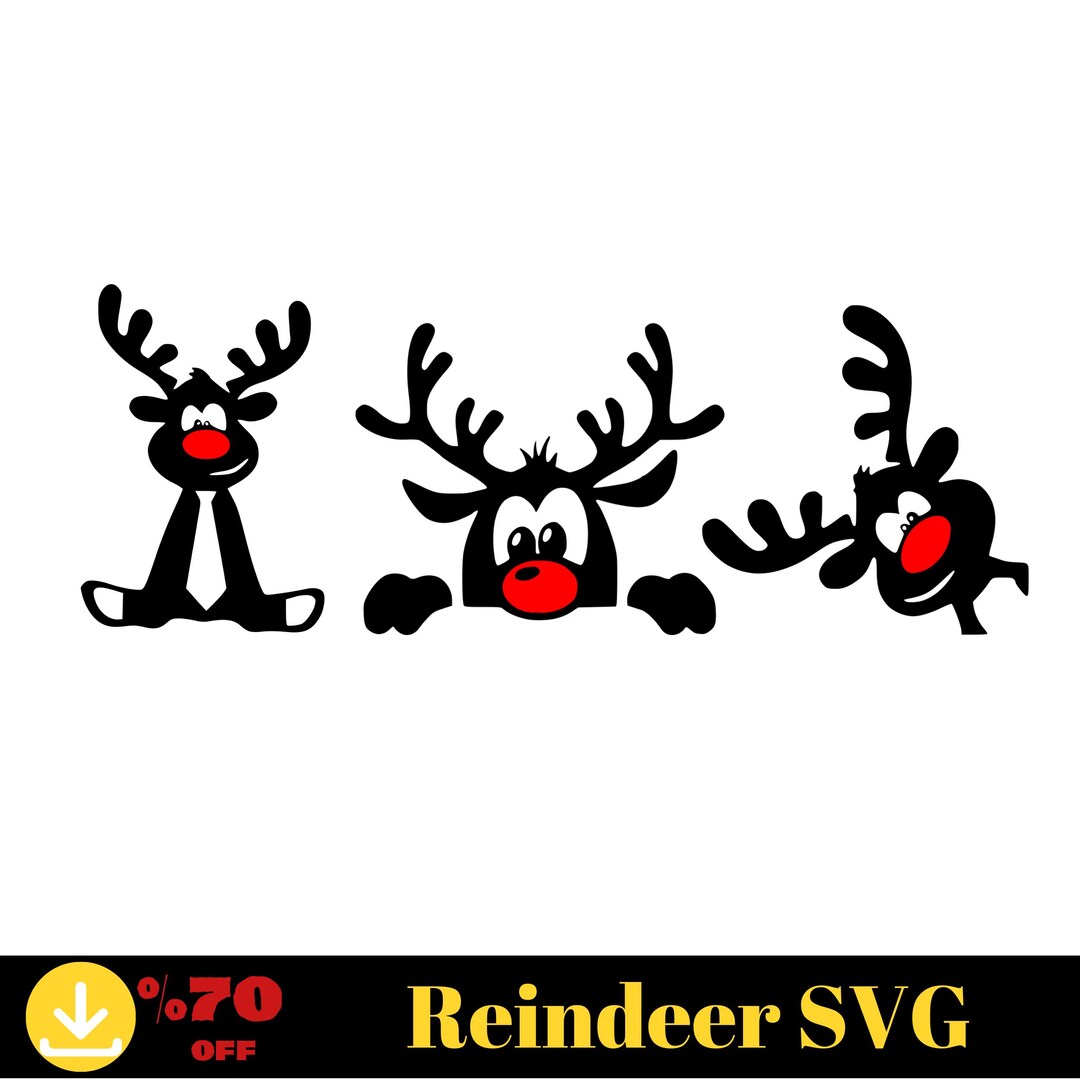 Red Nosed Reindeer Svg Horns Svg Cut Files for Cricut, Reindeer Faces ...