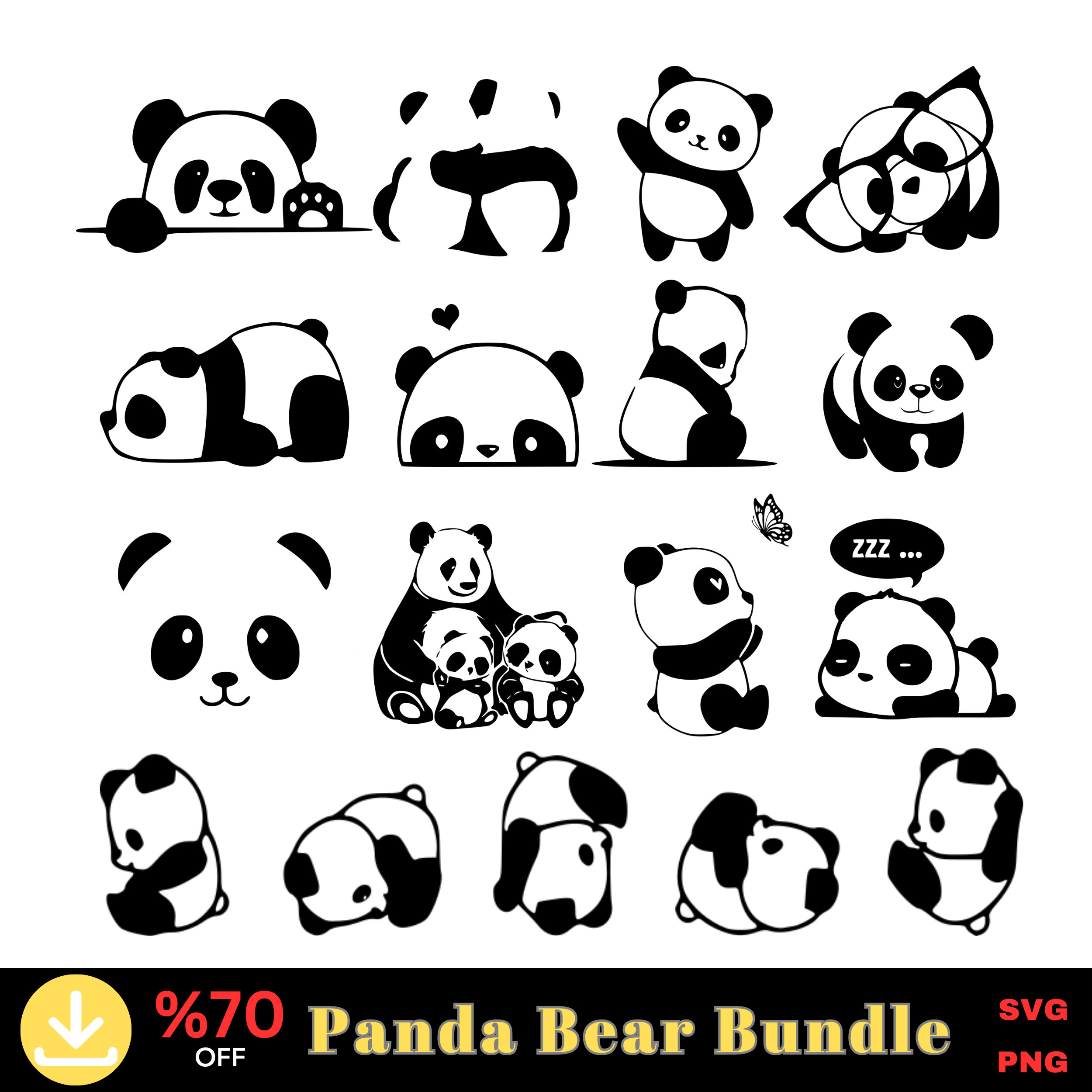 Panda Bear Svg Bundle, Baby Bear Svg Cut Files for Cricut, Digital ...