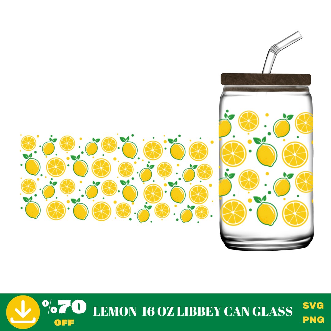 16oz Lemon Libbey Glass Can Svg,lemon Glass Can Wrap Svg, Lemon Pattern ...