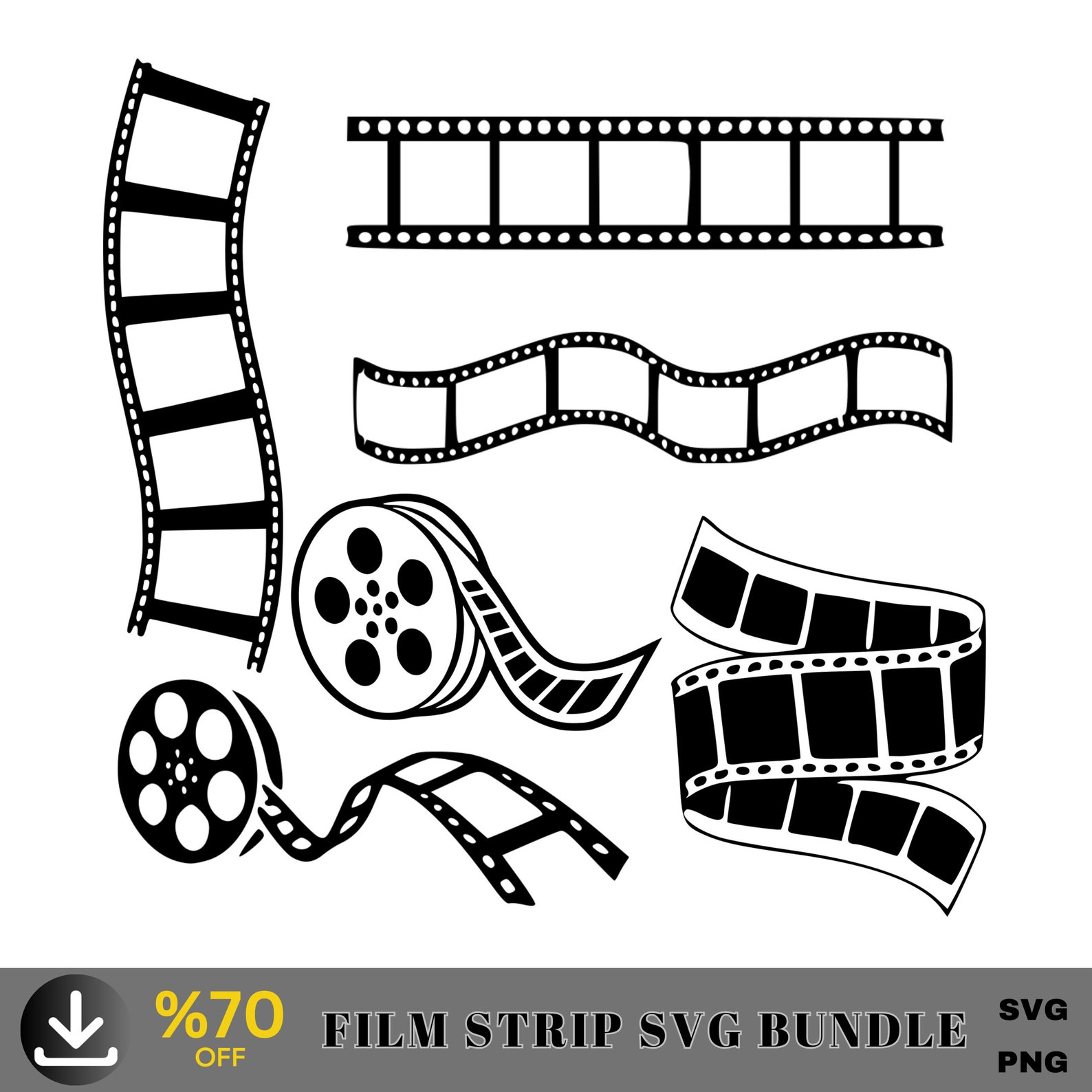 Film Strip Svg Bundle, Cinema Svg Cut Files for Cricut, Silhouette ...