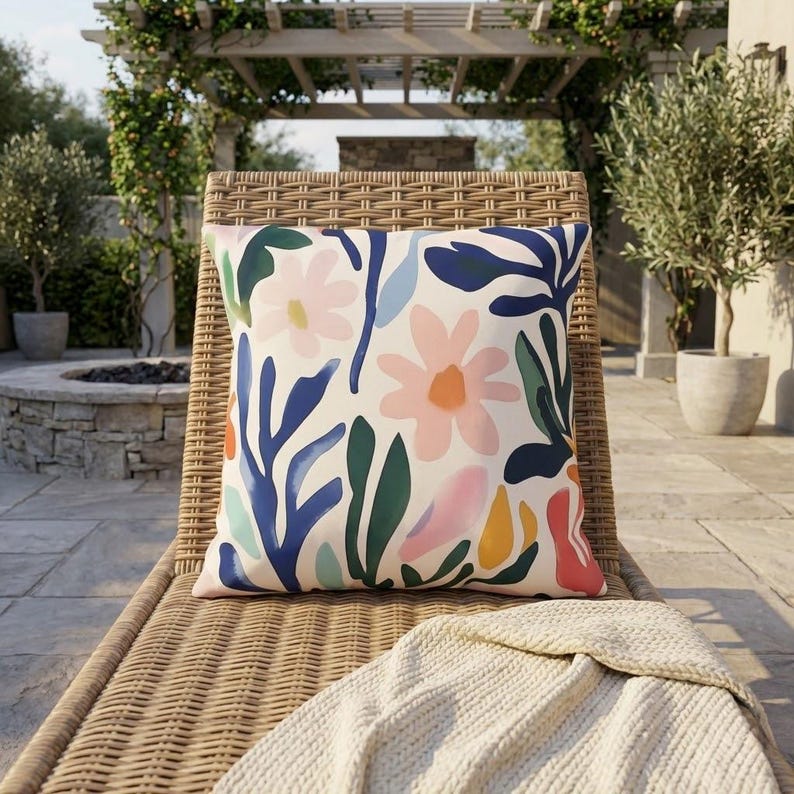 Watercolor Floral Pattern Outdoor Pillow | Artsy, Coastal, Colorful ...