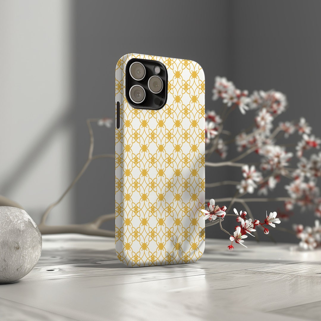 Golden Trellis Boho Yellow Gold Pattern Tough Phone Case Cover | iPhone PRO Max Plus 16 15 14 13 ...
