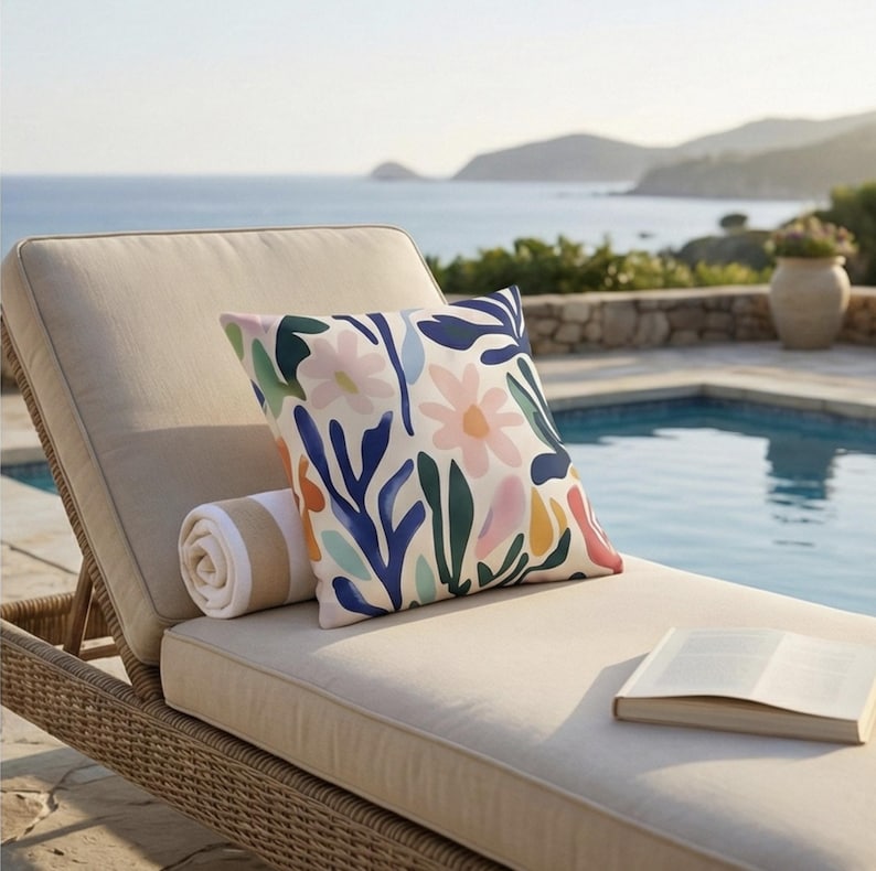 Watercolor Floral Pattern Outdoor Pillow | Artsy, Coastal, Colorful ...