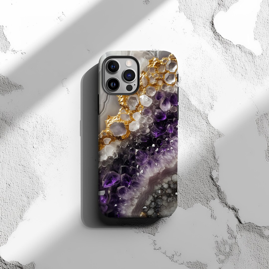 Purple Amethyst Gemstone Geode Matrix Core Tough Phone Case Cover ...