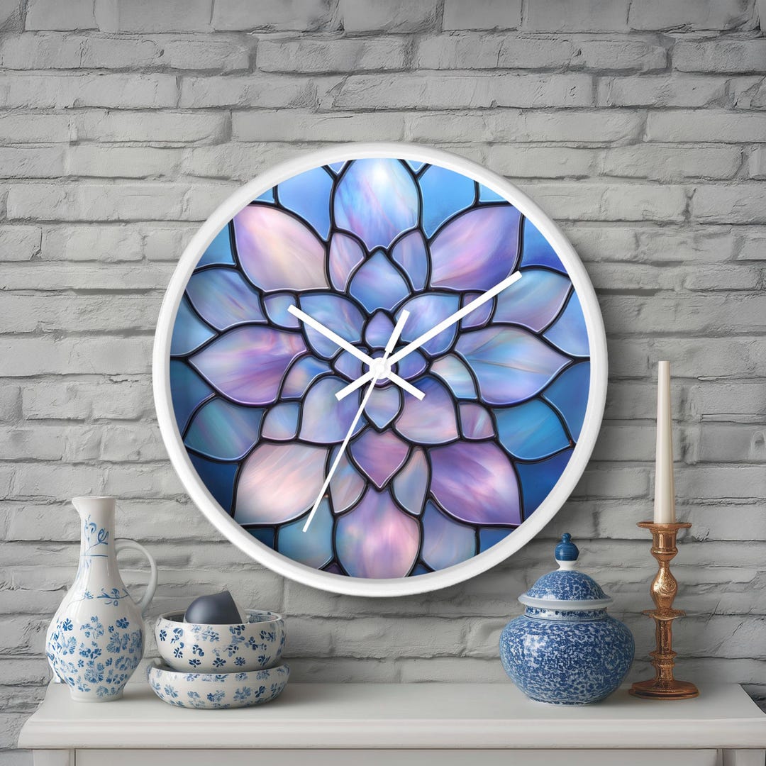 Stained Glass Print Flower Wall Clock, Floral Wall Clock, Home Decor ...