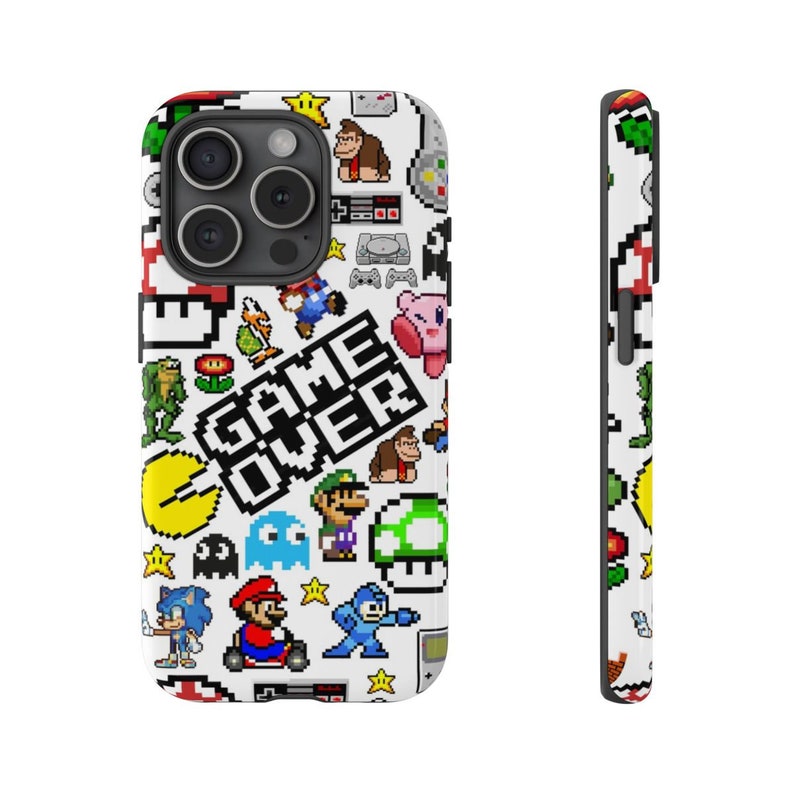 Retro Video Gamer Mario Pixel Collage 80s 90s Tough Phone Case Cover ...