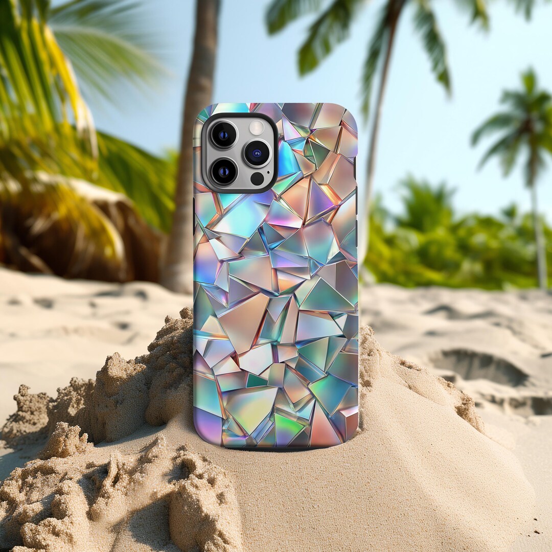 Iridescent Effect Triangular Glass Pattern Tough Phone Case Cover | iPhone Mini Plus Pro Max XR ...