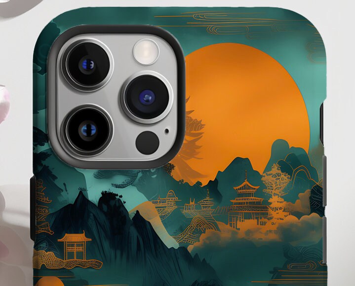Asian Landscape Sunset Golden Buildings iPhone Mini Plus Pro Max XR 15 ...
