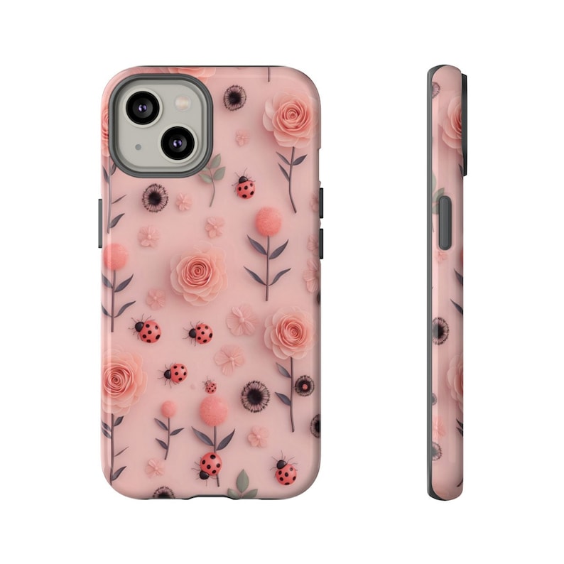 Spectacular Pink Lady Bugs Cute Pattern Flowers Floral Roses for iPhone ...
