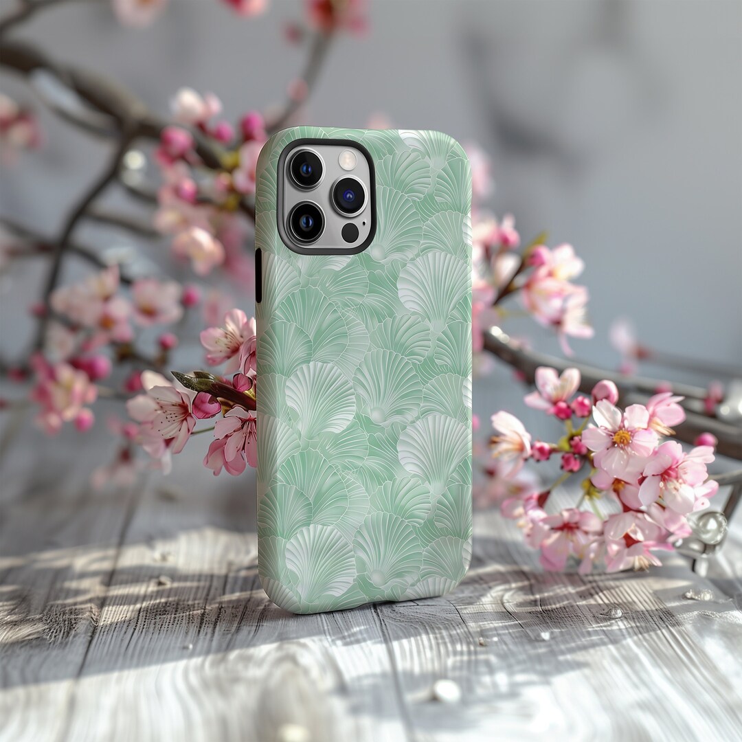 Coastal Clam Sea Shells Green Pattern Tough Phone Case Cover | iPhone ...