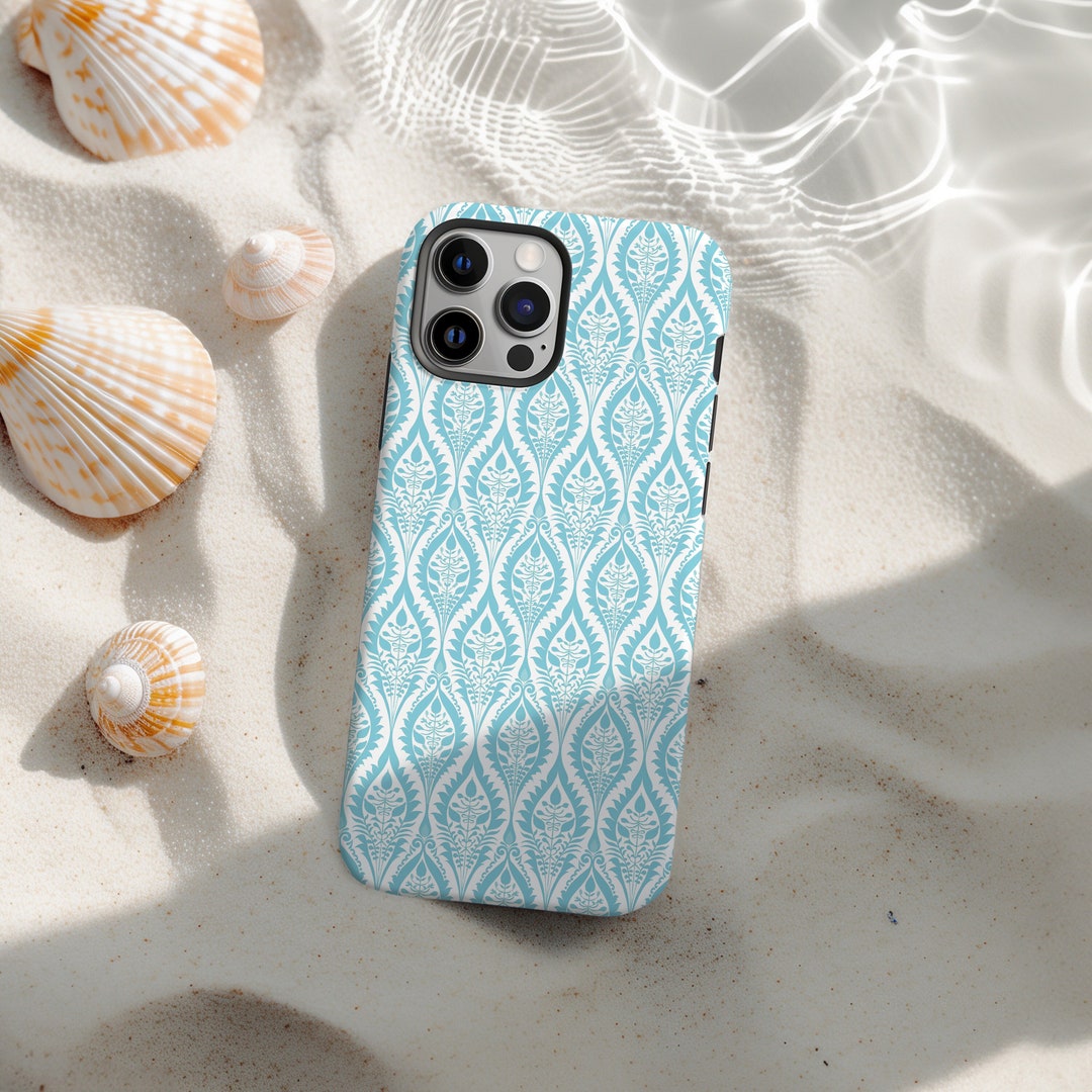 Coastal Light Blue Beach Foliage Pattern Tough Phone Case Cover ...