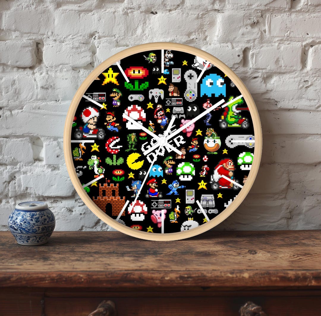 Retro Gaming 10" Wall Clock - Nintendo Arcade Gamer's Gift, Game Room ...