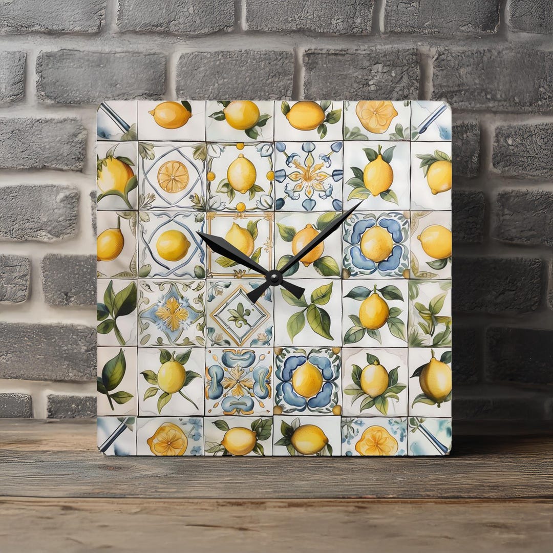 Lemon Tile Acrylic Wall Clock, Capri Italian Wall Tile Clock, Kitchen ...