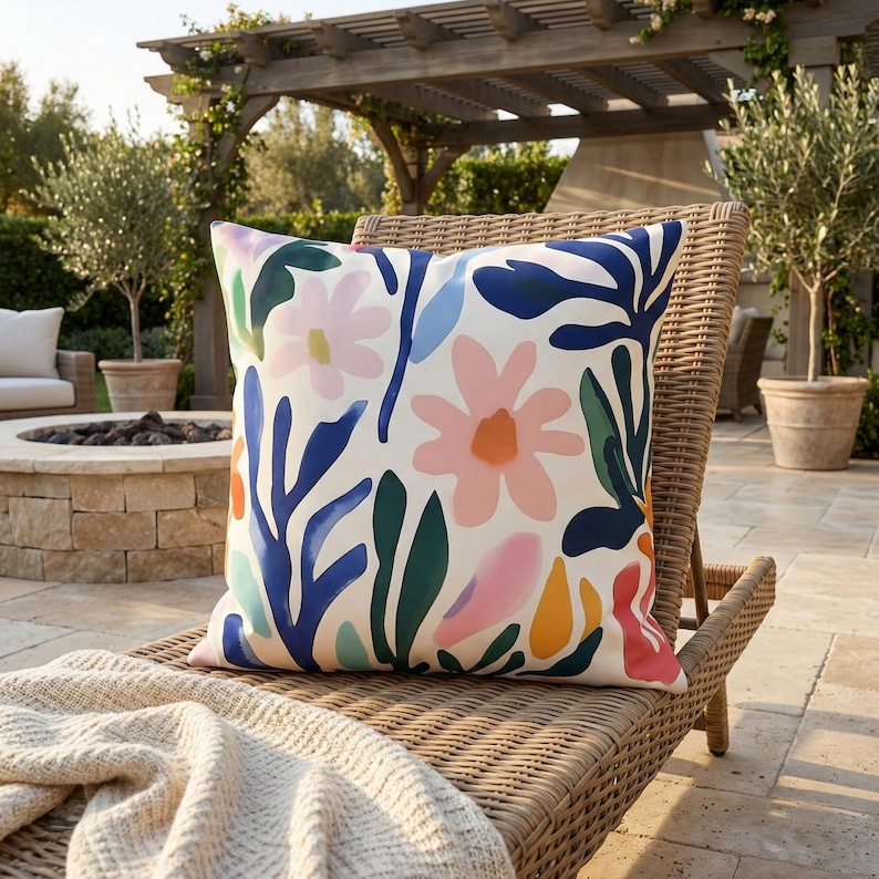 Watercolor Floral Pattern Outdoor Pillow | Artsy, Coastal, Colorful ...