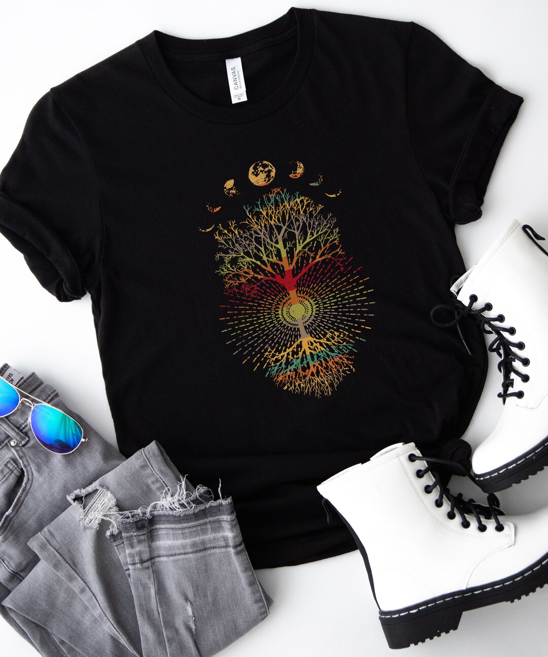 Phases of the Moon Retro 60's 70's Vibe Tree of Life - Etsy