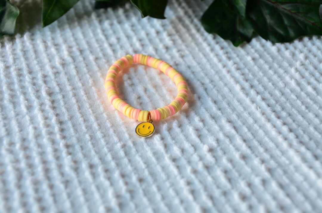 Pink and Yellow Smiley Face Bracelet - Etsy
