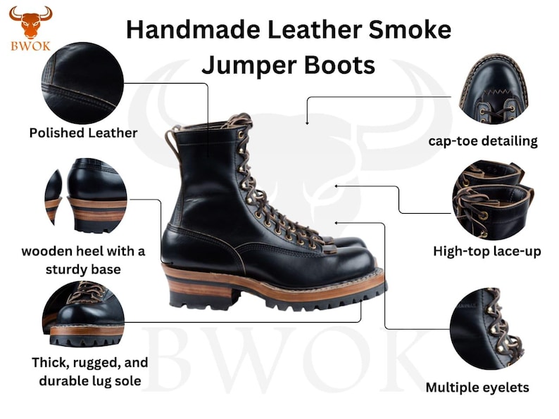Handmade Leather Boots Smoke Jumper Rigger Commando Boots Work Boots ...