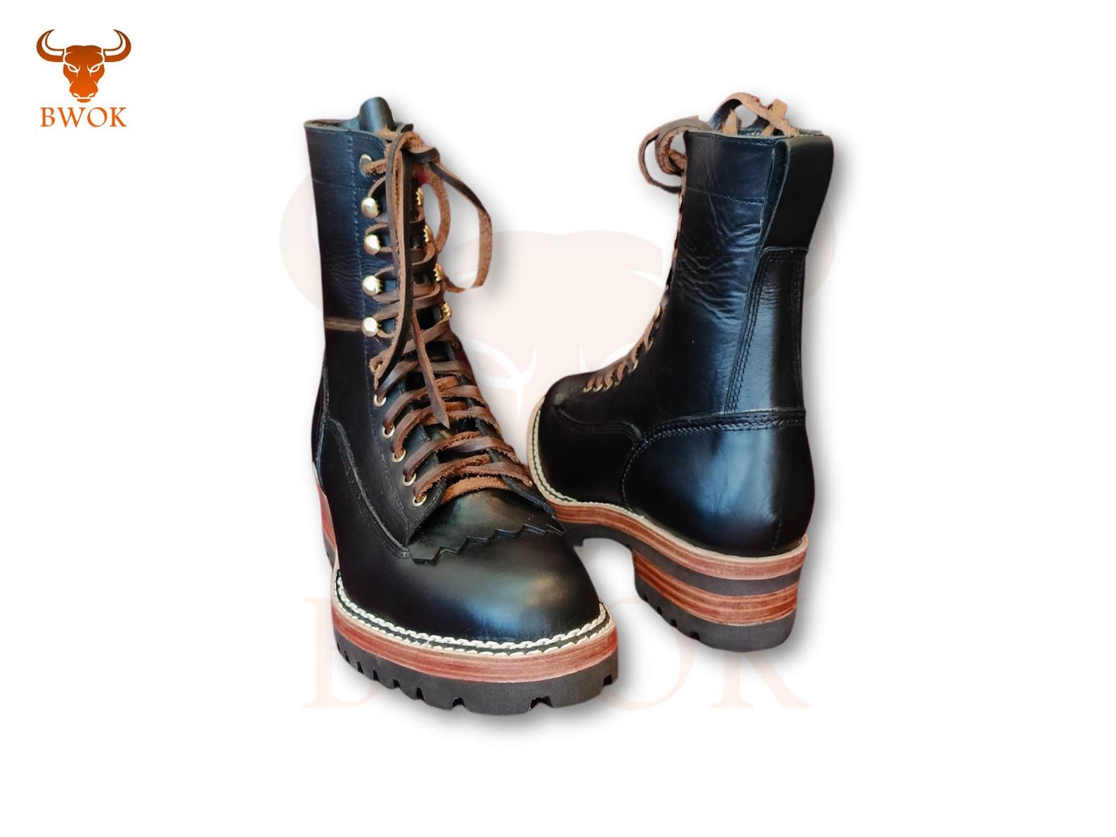 Handmade Leather Boots Smoke Jumper Rigger Commando Boots Work Boots ...