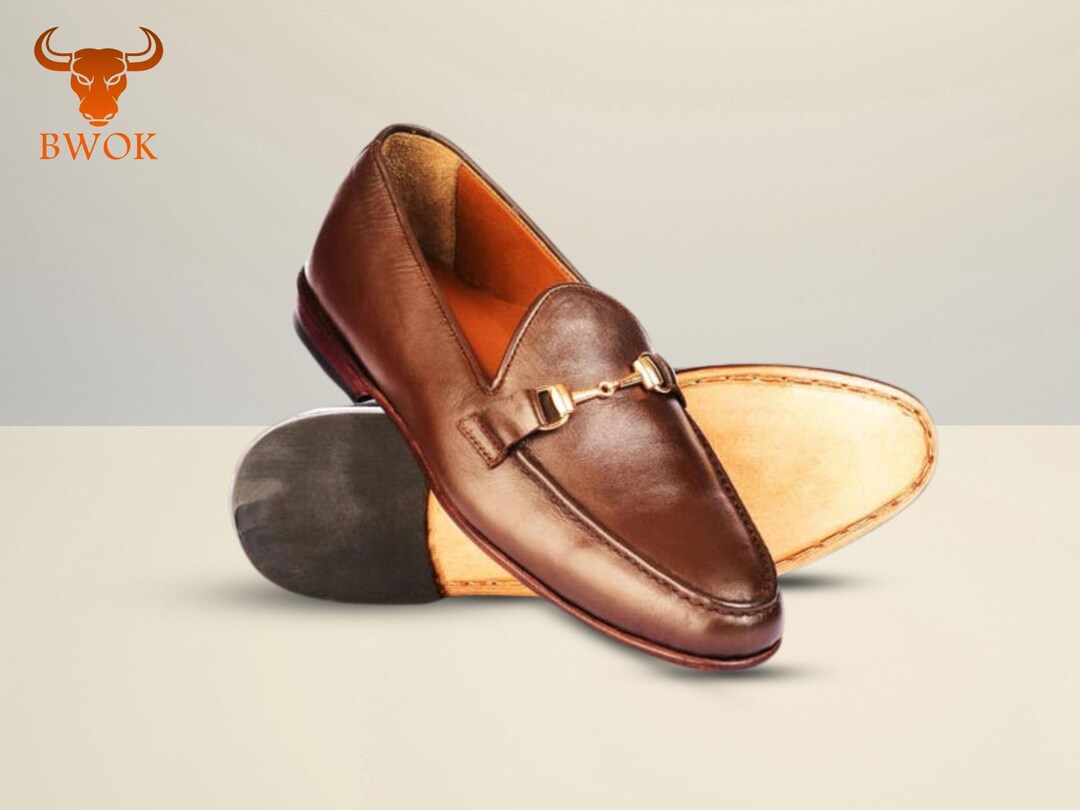 Handcrafted Brown Leather Bit Loafers: Custom Slip-ons - Etsy