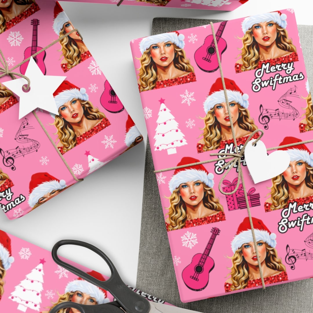 Taylor Swift Wrapping Paper, Merry Swiftmas, Taylor Swift Pink Wrapping ...