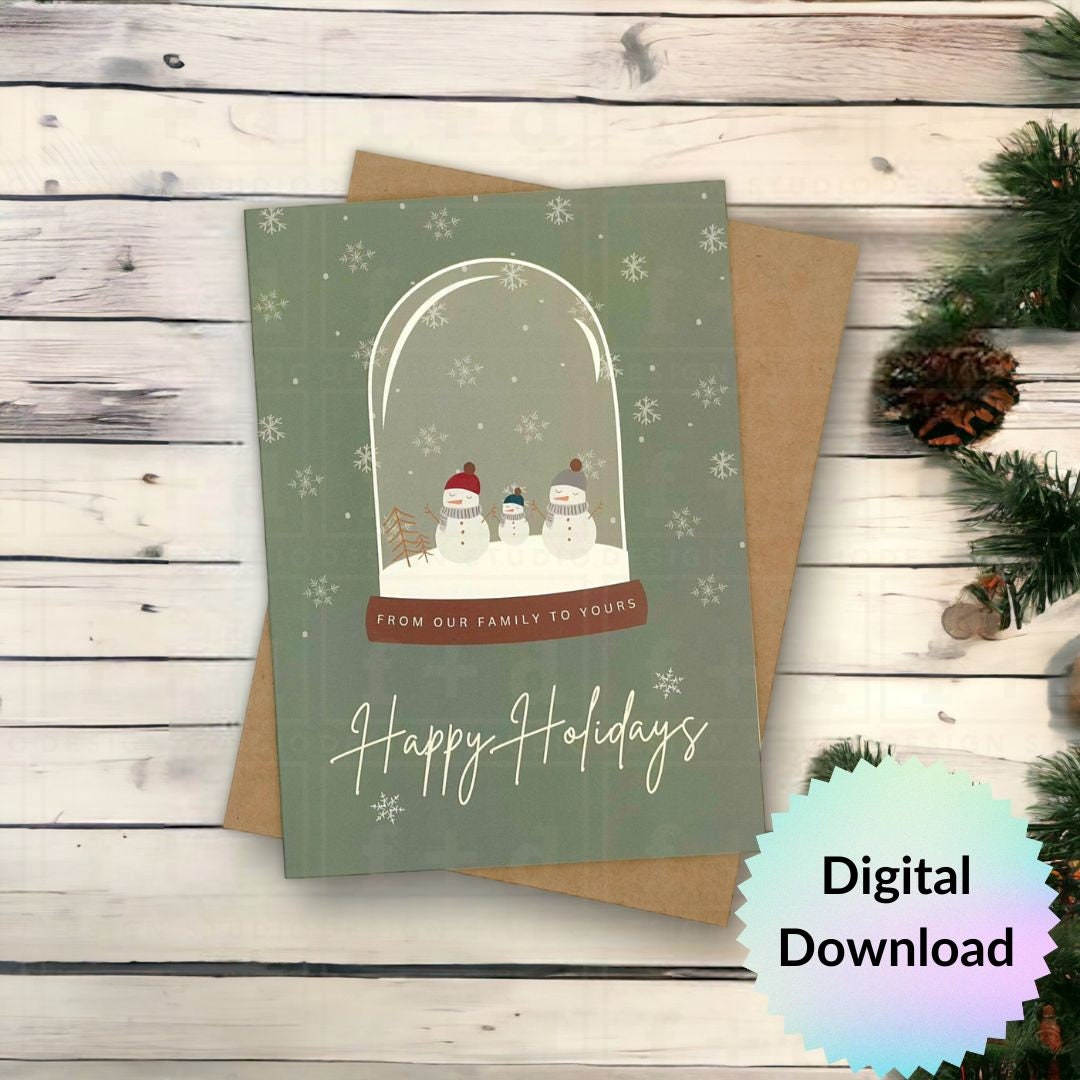 Happy Holidays Green Snow Globe Family Digital Holiday Card - Family ...