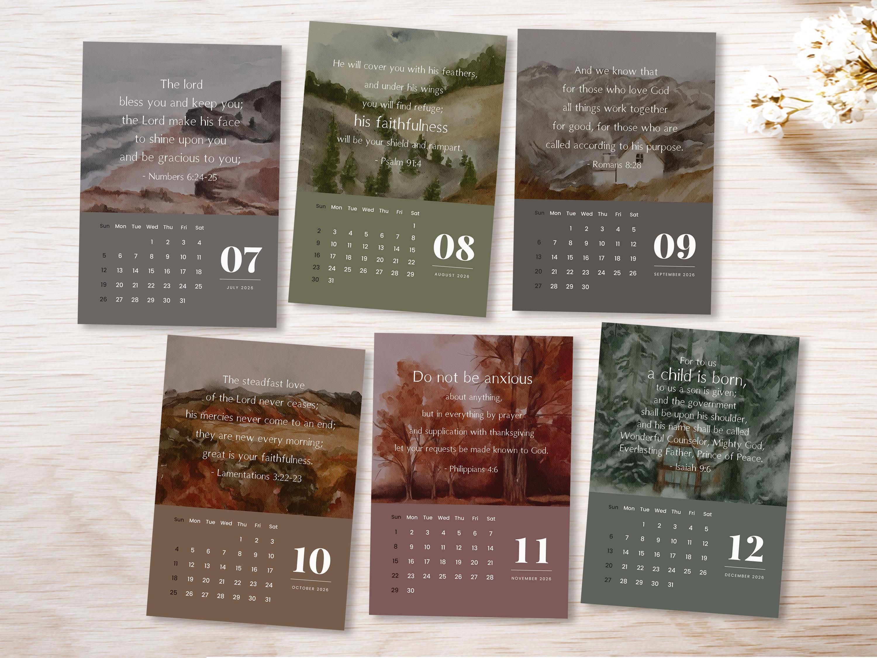 2026 Christian Desk Calendar: Watercolor Landscape Painting Artwork ...