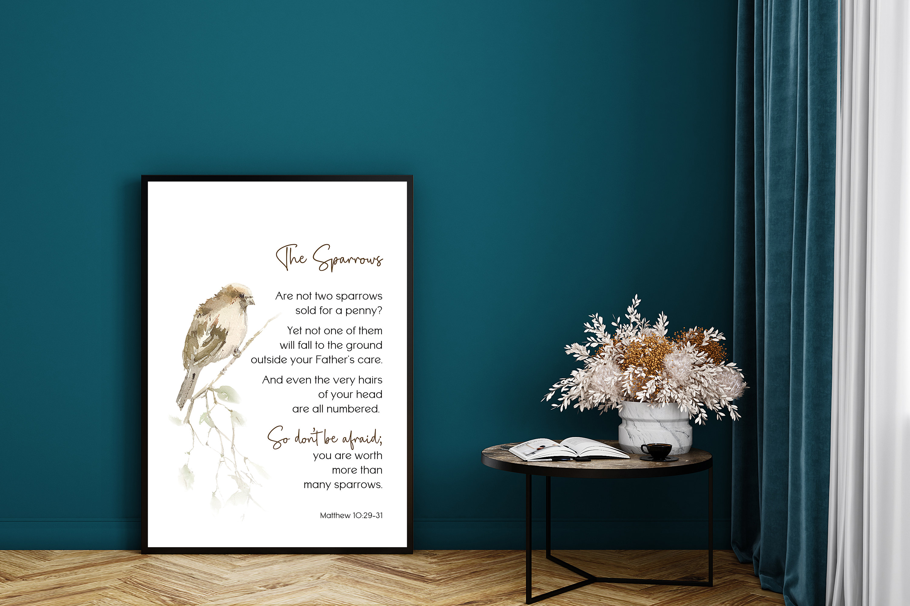The Sparrow Bible Verse Poster, Modern Christian Watercolor Wall Art ...