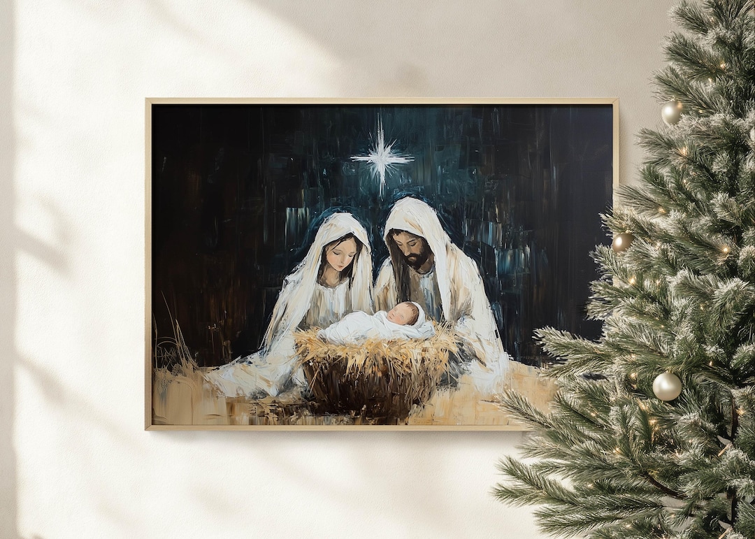 Christmas Nativity Scene Wall Art Poster/canvas, Christian Oil Painting ...