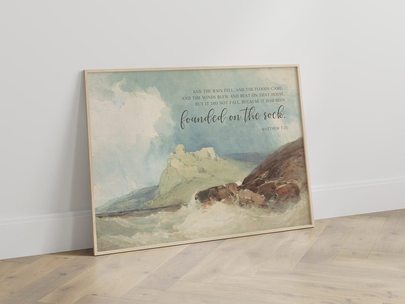 Matthew 7:25 House Built on the Rock Bible Verse Wall Art Poster ...